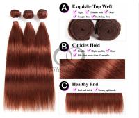China #33 Dark Auburn Straight Remy Human Hair Bundles 10-28 Inch Brazilian Weave 3 Bundles for sale