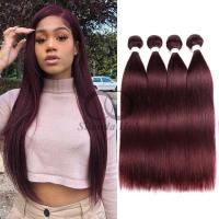 China 99J Dark Wine Straight Remy Human Hair Bundles 10-28 Inch Brazilian Sew In Weave for sale