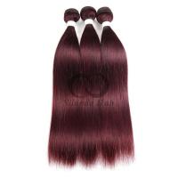 China 99J Dark Wine Straight Remy Human Hair Bundles 10-28 Inch Brazilian Sew In Weave for sale