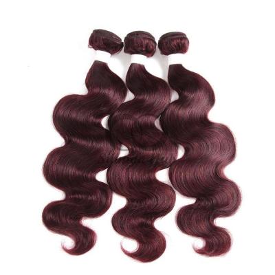 China 99J Dark Wine Body Wave Remy Human Hair Bundles 10-28 Inch Brazilian Weave 3 Bundles for sale