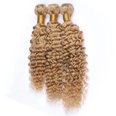 China 27 Honey Blonde Deep Wave Remy Human Hair Bundles 10-28 Inch Brazilian Weave for sale