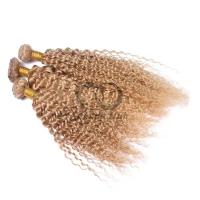 China 27 Honey Blonde Kinky Curly Remy Human Hair Bundles 10-28 Inch Brazilian Sew In Weave for sale