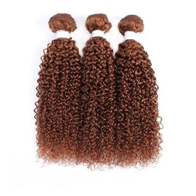 China #30 Medium Auburn Kinky Curly Remy Human Hair Bundles 10-28 Inch Sew In Weave Brazilian Bundle Deals for sale