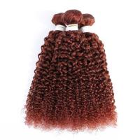 China #33 Dark Auburn Kinky Curly Remy Human Hair Bundles 10-28 Inch Brazilian Weave for sale