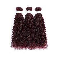 China 99J Dark Wine Kinky Curly Remy Human Hair Bundles 10-28 Inch Brazilian Weave for sale