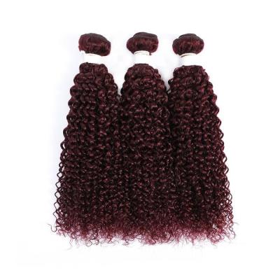 China 99J Dark Wine Kinky Curly Remy Human Hair Bundles 10-28 Inch Brazilian Weave for sale