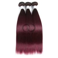 China Straight Remy Human Hair Bundles #T1B/99J Brazilian Weave 10-28 Inch 3 Bundles Per Set for sale