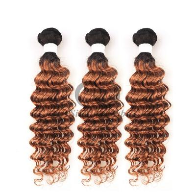 China T1B/30 Deep Wave Remy Human Hair Bundles 10-28 Inch Brazilian Sew In Weave for sale