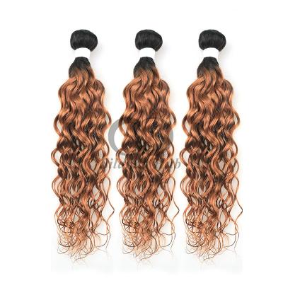 China T1B/30 Water Wave Remy Human Hair Bundles 10-28 Inch Brazilian Sew In Weave 3 Bundles for sale