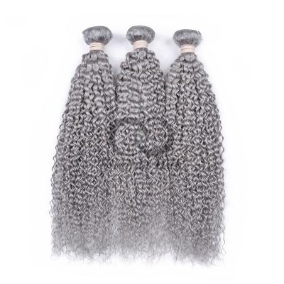 China Grey Kinky Curly Remy Human Hair Bundles Sew In Weave Brazilian 10-28 Inch 3 Bundles for sale