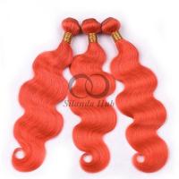 China Orange Red Body Wave Remy Human Hair Bundles 10-28 Inch Double Wefted Sew In Weave for sale