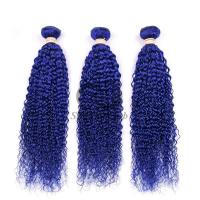 China Blue Kinky Curly Remy Human Hair Bundles 10-28 Inch Brazilian Sew In Weave 3 Bundles Set for sale