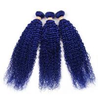 China Blue Kinky Curly Remy Human Hair Bundles 10-28 Inch Brazilian Sew In Weave 3 Bundles Set for sale