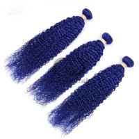 China Blue Kinky Curly Remy Human Hair Bundles 10-28 Inch Brazilian Sew In Weave 3 Bundles Set for sale