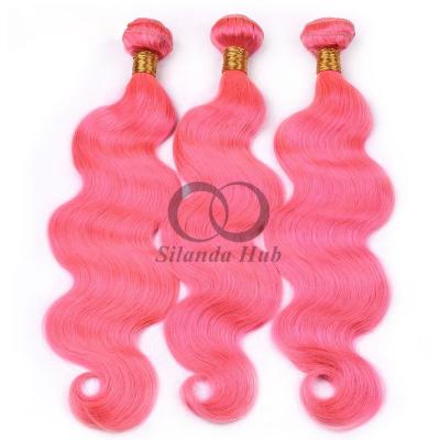 China Pink Body Wave Remy Human Hair Bundles 10-28 Inch Brazilian Sew In Weave 3 Bundles for sale