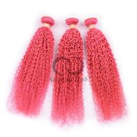China Pink Kinky Curly Remy Human Hair Bundles 10-28 Inch Brazilian Sew In Weave 3 Bundles Per Set for sale