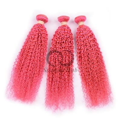 China Pink Kinky Curly Remy Human Hair Bundles 10-28 Inch Brazilian Sew In Weave 3 Bundles Per Set for sale