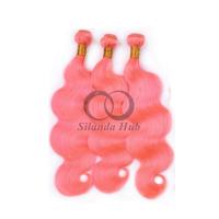 China Pink Body Wave Remy Human Hair Bundles 10-28 Inch Brazilian Sew In Weave 3 Bundles for sale