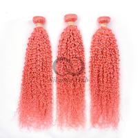 China Pink Kinky Curly Remy Human Hair Bundles 10-28 Inch Brazilian Sew In Weave 3 Bundles Per Set for sale