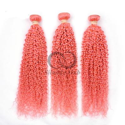 China Pink Kinky Curly Remy Human Hair Bundles 10-28 Inch Brazilian Sew In Weave 3 Bundles Per Set for sale