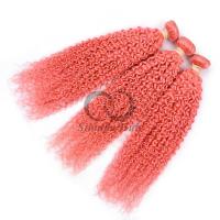 China Pink Kinky Curly Remy Human Hair Bundles 10-28 Inch Brazilian Sew In Weave 3 Bundles Per Set for sale