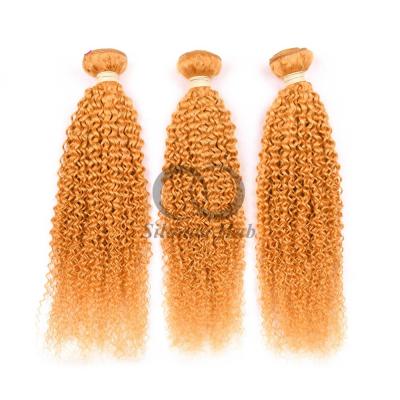 China Orange Kinky Curly Remy Human Hair Bundles 10-28 Inch Brazilian Sew In Weave 3 Bundles Per Set for sale