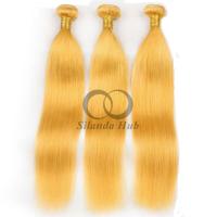 China Yellow Straight Remy Human Hair Bundles Sew In Weave Brazilian 10-28 Inch 3 Bundles for sale