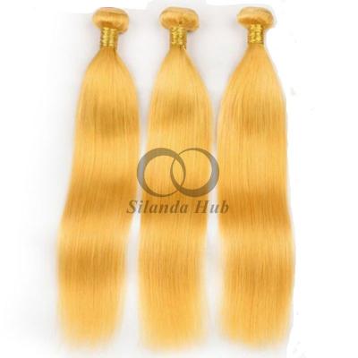 China Yellow Straight Remy Human Hair Bundles Sew In Weave Brazilian 10-28 Inch 3 Bundles for sale