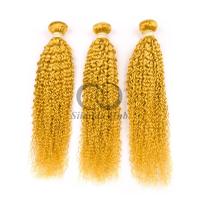 China Yellow Kinky Curly Remy Human Hair Bundles 10-28 Inch Brazilian Sew In Weave 3 Bundles for sale