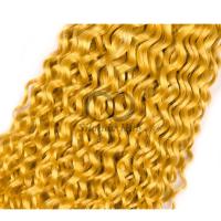 China Yellow Kinky Curly Remy Human Hair Bundles 10-28 Inch Brazilian Sew In Weave 3 Bundles for sale