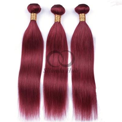 China Burgundy Straight Remy Human Hair Bundles 10-28 Inch Brazilian Sew In Weave 3 Bundles for sale
