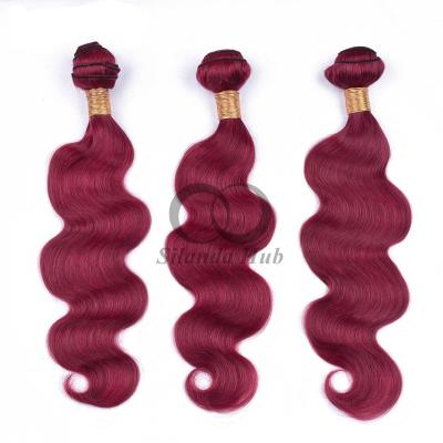 China Burgundy Body Wave Remy Human Hair Bundles 10-28 Inch Brazilian Sew In Weave 3 Bundles for sale