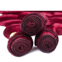 China Burgundy Body Wave Remy Human Hair Bundles 10-28 Inch Brazilian Sew In Weave 3 Bundles for sale
