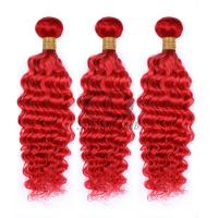 China Red Deep Wave Remy Human Hair Bundles 10-28 Inch Brazilian Sew In Weave 3 Bundles Per Set for sale