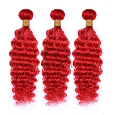 China Red Deep Wave Remy Human Hair Bundles 10-28 Inch Brazilian Sew In Weave 3 Bundles Per Set for sale