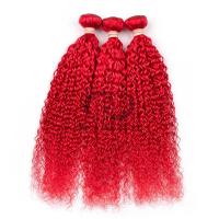 China Red Kinky Curly Remy Human Hair Bundles 10-28 Inch Brazilian Weave 3 Bundles for sale