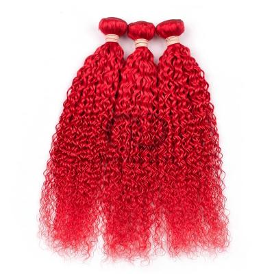 China Red Kinky Curly Remy Human Hair Bundles 10-28 Inch Brazilian Weave 3 Bundles for sale