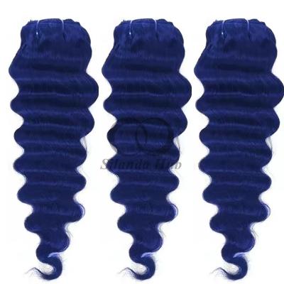 China Blue Loose Deep Wave Remy Human Hair Bundles 10-28 Inch Brazilian Sew In Weave 3 Bundles for sale