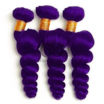China Purple Loose Wave Remy Human Hair Bundles 10-28 Inch Brazilian Sew In Weave 3 Bundles for sale