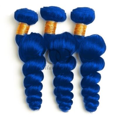 China Blue Loose Wave Remy Human Hair Bundles Sew In Weave Brazilian 10-28 Inch 3 Bundles for sale