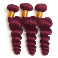 China Burgundy Loose Wave Remy Human Hair Bundles 10-28 Inch Sew In Weave Brazilian Bundle Deals for sale