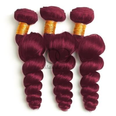 China Burgundy Loose Wave Remy Human Hair Bundles 10-28 Inch Sew In Weave Brazilian Bundle Deals for sale