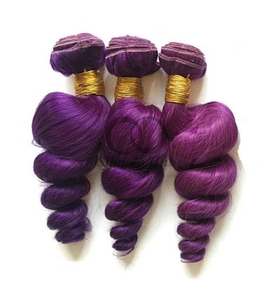 China Purple Loose Wave Remy Human Hair Bundles 10-28 Inch Brazilian Sew In Weave 3 Bundles for sale
