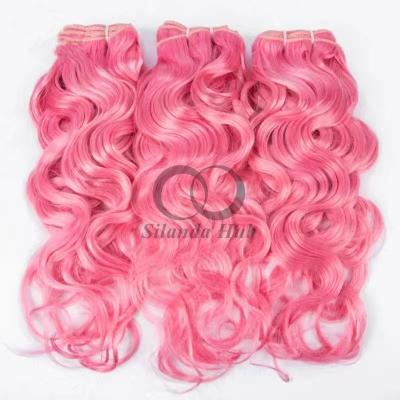 China Pink Water Wave Remy Human Hair Bundles 10-28 Inch Double Wefted Sew In Weave for sale