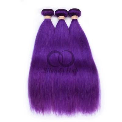 China Purple Straight Remy Human Hair Bundles 10-28 Inch Sew In Weave Brazilian Bundle Deals 3 Bundles Per Set for sale