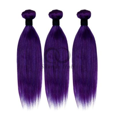 China Purple Straight Remy Human Hair Bundles Sew In Weave Brazilian 10-28 Inch 3 Bundles for sale