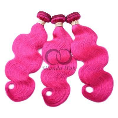 China Pink Body Wave Remy Human Hair Bundles 10-28 Inch Brazilian Sew In Weave 3 Bundles for sale