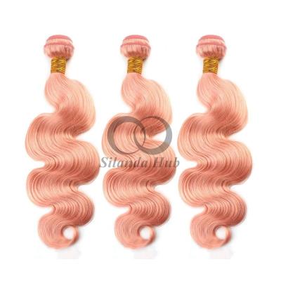 China Pink Body Wave Remy Human Hair Bundles 10-28 Inch Brazilian Sew In Weave 3 Bundles for sale
