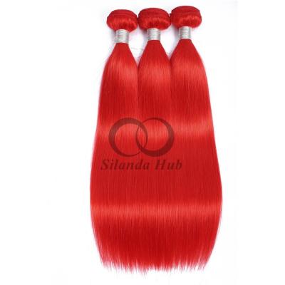 China Red Straight Remy Human Hair Bundles 10-28 Inch Brazilian Sew In Weave 3 Bundles for sale