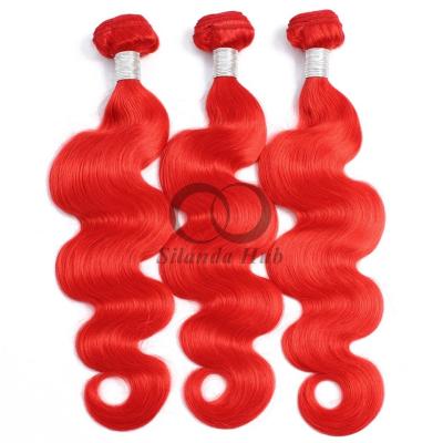 China Red Body Wave Remy Human Hair Bundles 3 Bundles Per Set 10 to 28 Inch for sale